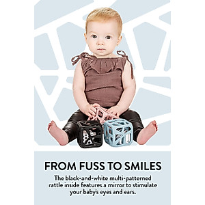 Malarkey Kids Silicone Teething Toys Chew Cube Baby Toy Activity Cube for New Born Babies Toys Rattle Teether Four Way Sensory Stimulation (Easy Grip, BPA Free Non Toxic, Steel Blue, Pack of 1)