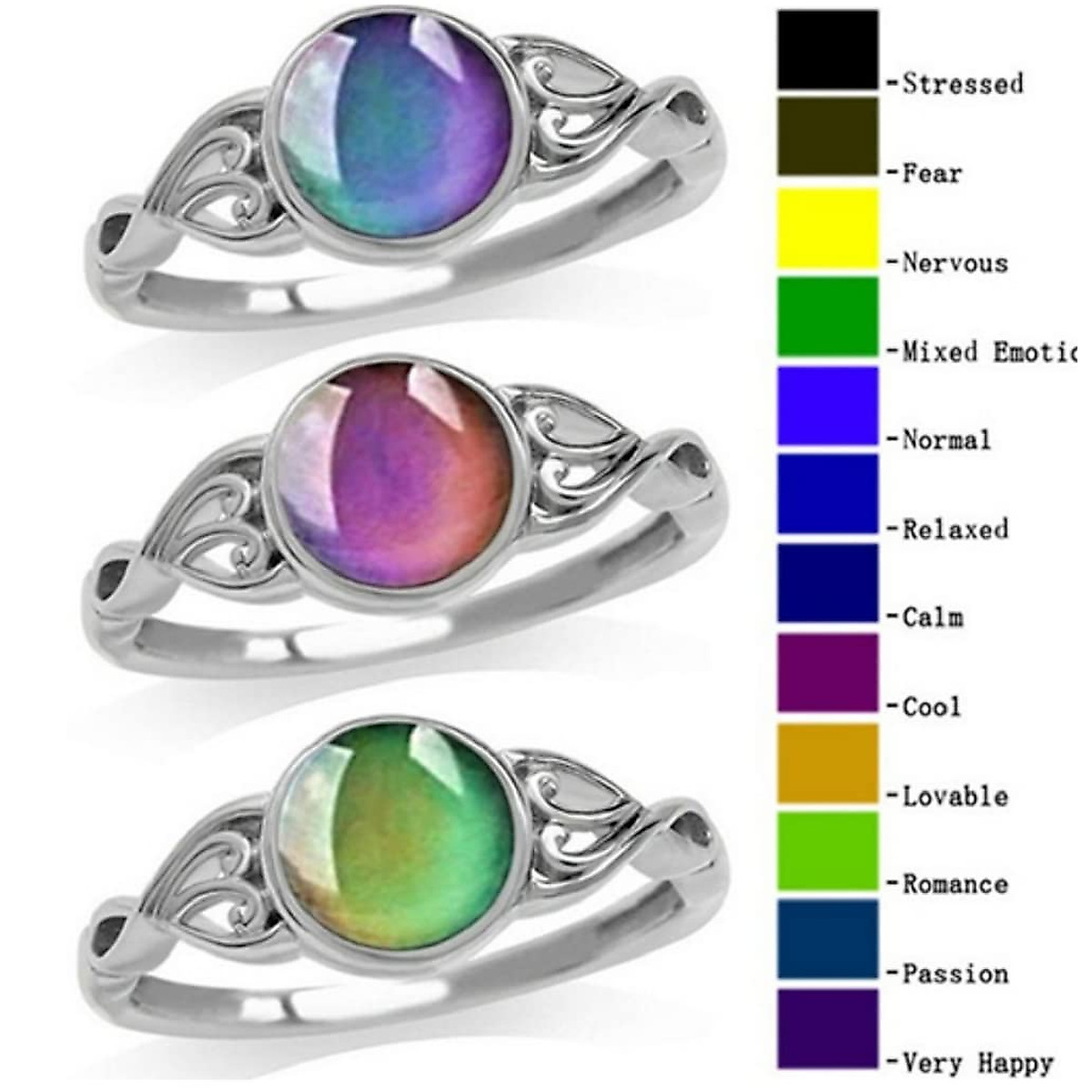HUKQBUNX 925 sterling silver fashion color changing mood Ring Round Cut Cubic Zircon eternal CZ commitment Moonstone mood change wedding engagement ring size 6-10 (Size 8)