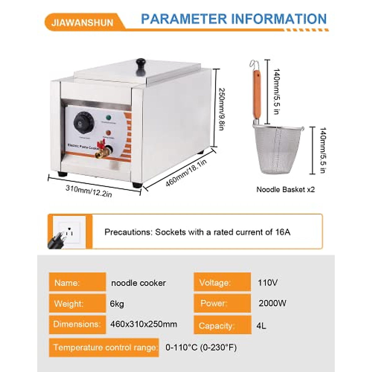 Commercial Pasta Cooker 2 Holes Noodle Cooking Machine 1500W Macaroni Vegetable Dumpling Cooker for Restaurant Hotel 110V