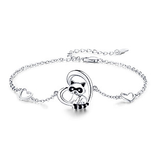 CHENGHONG Raccoon Bracelet Gifts 925 Sterling Silver Heart Charm Bracelet Raccoon Bracelet Animal Jewelry Gifts For Women