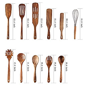 Kitchen Utensils Set, NAYAHOSE 11 Pcs Teak Wood Cooking Utensils Spoons Spatulas Spurtles Kit Non-stick Natural Kitchen Tools for Cooking