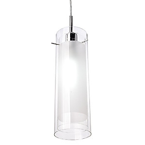 Globe Electric 64023 1-Light Pendant, Polished Chrome Finish, Clear Glass Shade with Frosted Glass Insert, E26 Base Socket, Pendant Light Fixture, Adjustable Height, Light Fixture Ceiling Hanging