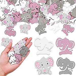 320 Pcs Baby Elephant Baby Shower Confetti,Elephant Baby Shower Decoration Elephant Theme Table Party Confetti for Baby Shower Gender Reveal Party Supplies (Pink, Gray, White)