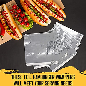 C&S Event Supply Co. Aluminum Foil Hamburger Sleeves - Water and Grease Resistance Sandwich Bags - BPA Free Burger Wrappers for Panini's, Pita Pockets, and Hot Sandwich (50, Silver)