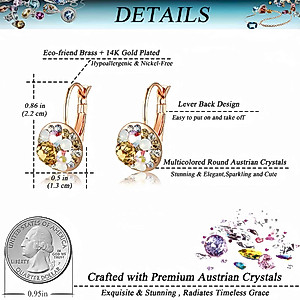 Multicolored Austrian Crystal Drop Earrings for Women 14K Gold Plated Hypoallergenic Leverback Dangle Earrings (Yellow Main Crystal/Rose Gold-tone)
