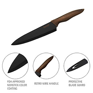 hecef Knife Set Black of 5 with 12 Inch Magnetic Knife Strip, Comes with Protective Blade Cover