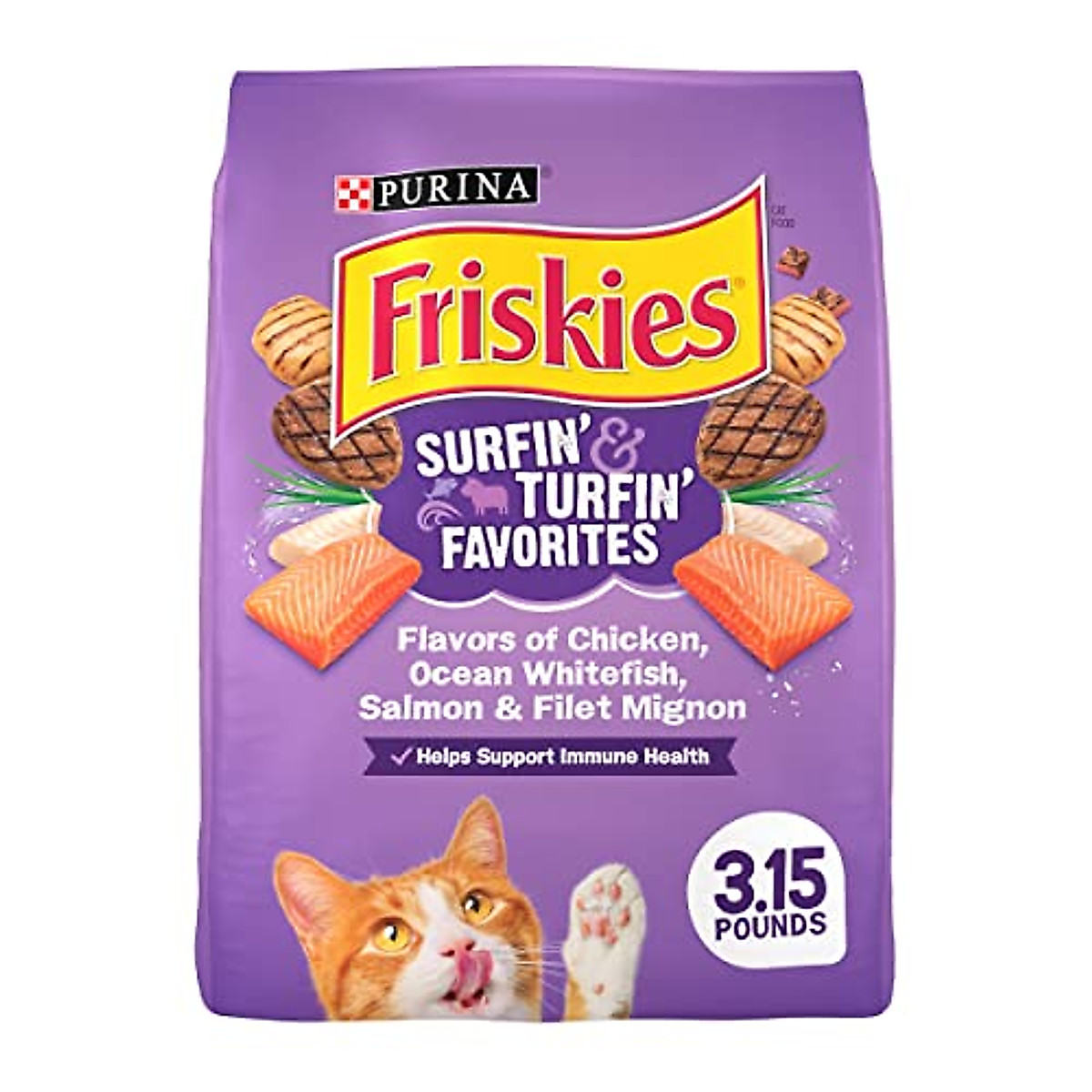 Purina Friskies Dry Cat Food, Surfin' & Turfin' Favorites - (4) 3.15 lb. Bags