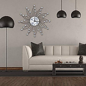 NCONCO Wall Clock, Sparkling Bling Metallic Silver Flower-Shaped Wall Clock for Living Room Officeï¼ˆArc Flowerï¼‰
