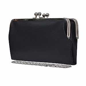 Double Frame Vintage Style Clutch Purse Wallet, Clutch Purses for Women, Wallet Women, Clutch, Travel Wallet Womens (Black)