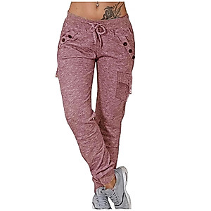 SMIDOW Womens Baggy Sweatpants with Pockets Drawstring Elastic Waist Cropped Jogger Running Pants Comfy Lounge Capris Petite Sweatpants for womenPink