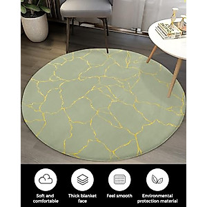 Sage Green Fluffy Round Area Rug Carpets 3.3ft, Plush Shaggy Carpet Soft Circular Rugs, Non-Slip Fuzzy Accent Floor Mat for Living Room Bedroom Nursery Decor Gold Geometric Line Country Rustic Art