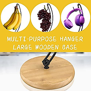 Signice Banana Holder Stand - Newest Patented Modern Banana Tree Hanger with Wood Base Stainless Steel Banana Rack for Home Kitchen Use,Doesn't Tip Over (Black)