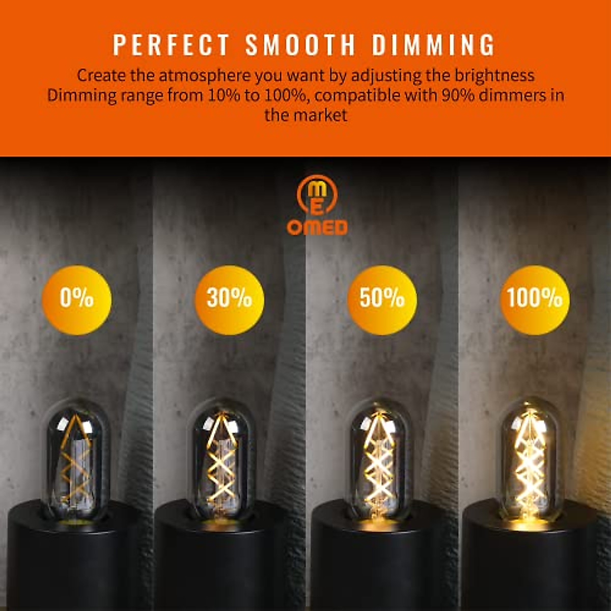 OMED T45/T14 Dimmable Vintage LED Edison Bulbs, E26 4W Antique Fishbone LED Filament Tubular Edison Bulbs 40 Watt Equivalent, 200LM 2700K Soft White Spiral Retro Tube Bulbs, Smoke Grey Glass, 6 Pack