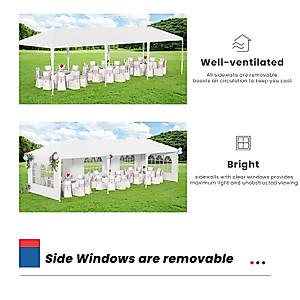 10x30 Outdoor Canopy Patio Tent Camping Gazebo Events with 5 Removable Walls for [Party] Wedding BBQ Cater, White