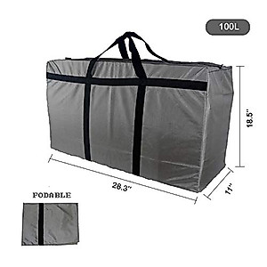 100L Extra Large Storage Bags, Sturdy Foldable Moving Tote Bag, Under Bed Storage, Travel Cargo Duffel Jumbo Bag for Clothes, Comforters, Blankets, Pillows, Ornaments (Grey)