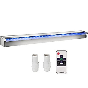 VEVOR Pool Fountain Stainless Steel Pool Waterfall 35.4" x 4.5" x 3.1"(W x D x H) with LED Strip Light Waterfall Spillway with Pipe Connector Rectangular Garden Outdoor