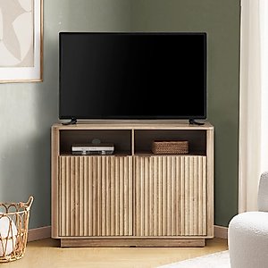mopio Brooklyn Corner Storage Cabinet, Mid Century Modern Buffet, Entertainment Center, Storage Cabinet with Doors and Shelves, Media Cabinet for 55 inch TV Stand, for Living Room