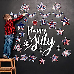 Whaline 24Pcs Patriotic Refrigerator Magnets 4th of July Stars Fireworks Refrigerator Magnetic Stickers Stars and Stripes Magnetic Decals for Independence Day Fridge Metal Door Cabinets Mailbox Decor
