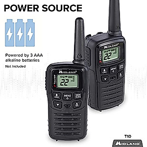 Midland - T10 X-TALKER, 22 Channel FRS Walkie Talkies - Extended Range Two Way Radios, 38 Privacy Codes & NOAA Weather Alert (Pair Pack) (Black)
