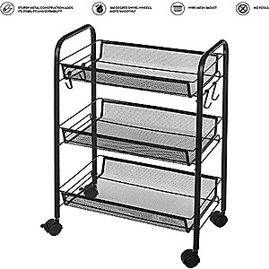Urban Lifestyle 3 Tier Mesh All Purpose Utility Rolling Storage Cart, Black