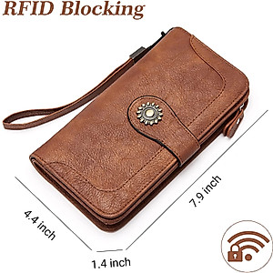 BOSTANTEN Womens Wallet Leather Large Capacity Wristlet Clutch Purse Credit Card Holder with RFID Blocking Brown