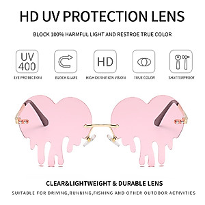 BOJOD Dripping Heart Shaped Sunglasses for Women Rimless Tinted 90s Melting Drippy Heart Glasses colored Sunglasses for Party PINK