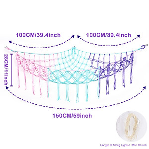 Beinou Stuffed Animals Net Or Hammock 2Pcs Stuffed Animals Storage With Led Lights Hanging Plush Toy Hammock Corner Toy Storage For Kids Playroom Nursery Decor