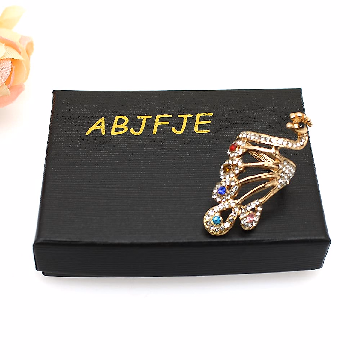 ABJFJE Peacock Crysrtal Ring Anniversary Eternity Band Cubic Zirconia Ring Crystal Wedding Cocktail Rings Fashion Luxury Jewelry for Women (8)