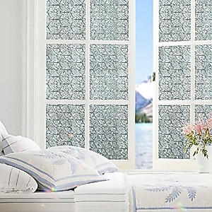 SUNBABY Window Film Privacy Decorative: 3D Window Privacy Film Stained Glass Window Film Frosted Glass Window Film Sun Blocking (17.5 * 78.7 Inch)