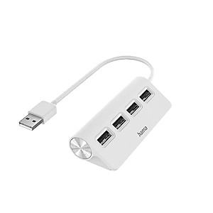 Hama 00200120 External 4-Port USB 2.0 Hub, USB Powered, White