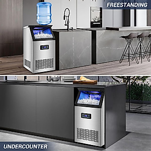 Commercial Ice Maker Machine 120LBS/24H with 30LBS Storage Bin, 15" Wide Undercounter/Freestanding Ice Maker Machine for Home Bar Outdoor, 40PCS Ice Cubes Ice Machine, Self Cleaning