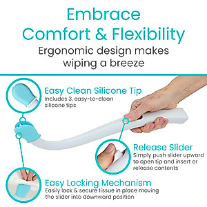 Vive Toilet Aids for Wiping Bottom - Bum Wipe Wand Assist Tool for Toileting - 15" Long Reach Comfort Wiper for Obese, Bathroom Extender - Handicap Assistance for Personal Hygiene for Adults, Seniors