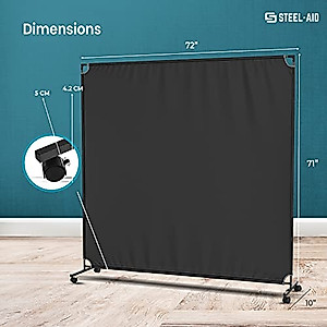 Steel-AID Room Divider Freestanding Office Wall Partition with Blackout Screen, Durable Iron Frame & Rolling Wheels for Privacy in Bedroom, School, College, Studio Apartment & Church Grey, 72”x71”
