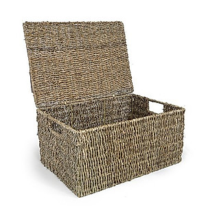 The Lucky Clover Trading Co Classic Braided Seagrass Lid Basket, Natural