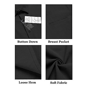 COOFANDY Mens Black Short Sleeve Button Down Shirts Summer Beach Linen Shirts Lightweight Resort Wear Shirts