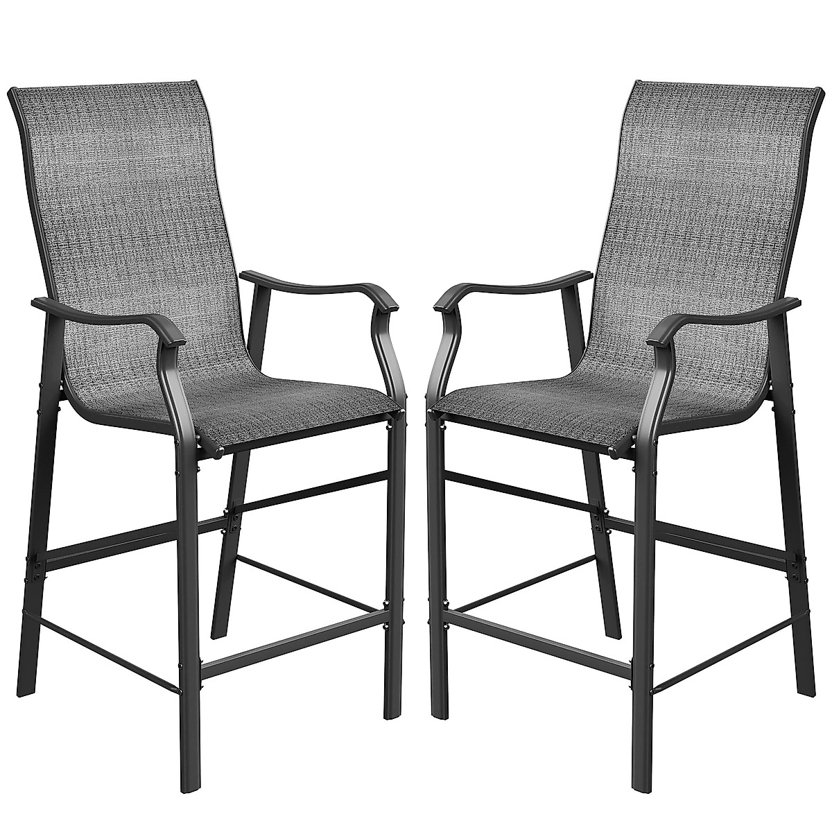 VONZOY Outdoor Bar Stools Set of 2, Comfortable Bar Height Outdoor Chairs, Patio Bar Stools w/All-Weather Mesh, 300lb Capacity (Grey)
