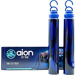 Aion Outdoor Fly Traps with Natural Bait Attractant and Hanging Hooks for Trapping Fruit and Horse Flies, Gnats, and Flying Insects or Bugs, Patio, Camping, and Backyard Disposable Catchers, 2 Pack