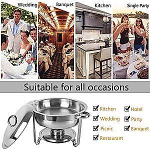 ROVSUN 5 Qt 4 Packed Full Size Stainless Steel Chafing Dish Buffet Set, Silver Round Catering Warmer Set with Food and Water Trays, Mirror Cover, Thick Stand Frame for Kitchen Party Banquet