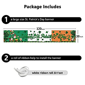 Probsin Large Happy St. Patrick's Day Banner 120" x 20" St Patricks Decorations Yard Signs Irish Holiday Decor Party Supplies Shamrock Gnomes Vehicle Hanging Backdrop for Garden Fence Balcony