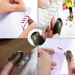 Quadow 4 Pieces Sewing Thimble, Metal Copper Sewing Thimble Finger Protector Adjustable Finger Shield Ring Fingertip Thimble Sewing Quilting Craft Accessories DIY Sewing Tools(