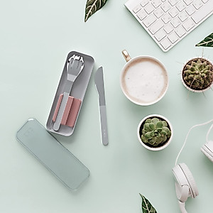 MONBENTO - Cutlery Set MB Slim Box Flamingo for Lunch Box - 3 Pieces Fork Knife Spoon - Flatware Set Work Lunch Packing - Suitable for MB Original & MB Square - Stainless Steel - Pink