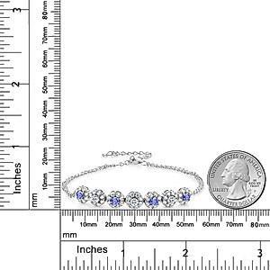 Gem Stone King 925 Sterling Silver Blue Tanzanite and White Topaz Tennis Bracelet For Women (2.21 Cttw, Gemstone December Birthstone, 7 Inch with 2 Inch Extender)