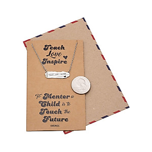 quan jewelry Beautiful Bar Necklace with Pendant, Gift for Teachers, comes with Motivational and Inspirational Quote Greeting Cards