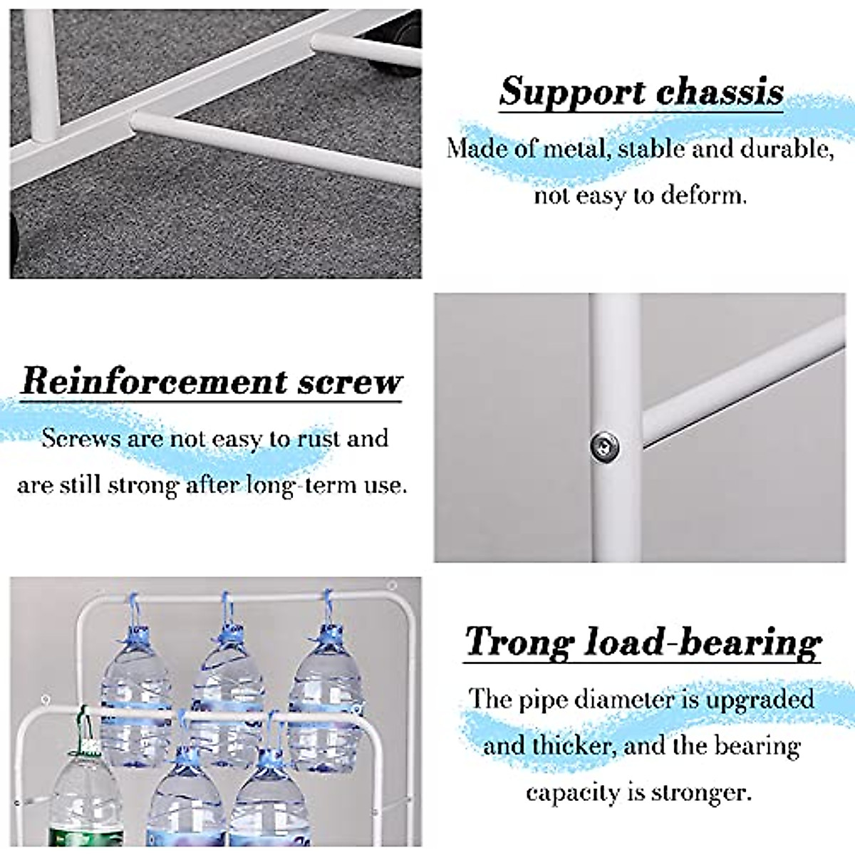 ZZBIQS 2-Tiers Rolling Garment Rack with Shelves, Clothing Rack on Wheels, Heavy Duty Coat Rack, Double Hanging Rails & Lockable Wheels, 31" L x 20" W x 53" H, Max Load 170LBS, White