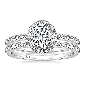 EAMTI 1.5CT 925 Sterling Silver Cubic Zirconia Bridal Rings Sets Oval Cut CZ Engagement Rings Wedding Band For Women Size 6