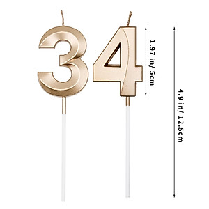 Champagne Gold 34th & 43rd Birthday Candles for Cakes, Number 34 43 Candle Cake Cupcake Topper for Birthday Anniversary Party Decoration
