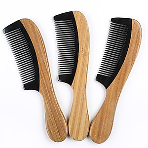 Breezelike Hair Comb - Fine Tooth Natural Sandalwood Buffalo Horn Comb - No Static Detangling Wooden Comb for Women, Men and Kids