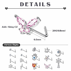 Drperfect Nose Rings Stud L Shape Nose Rings, Metal, cubic-zirconia