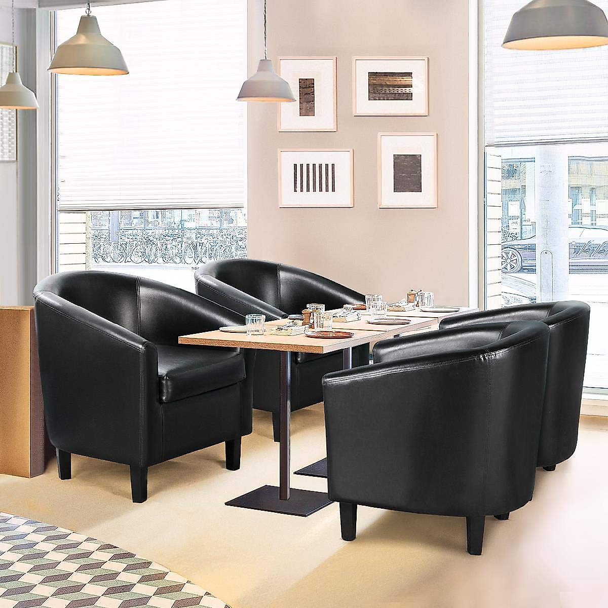 Topeakmart Faux Leather Club Chair, Modern Accent Chair and Cozy Barrel Chair with Sturdy Wood Legs for Living Room Bedroom Reception Room, Black