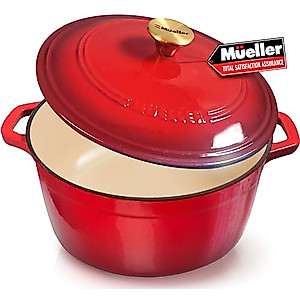 Mueller 6 Qt Enameled Cast Iron Dutch Oven, Heavy-Duty Casserole Dish and Braiser Pan with Lid and Stainless Knob, Safe for All Cooktops